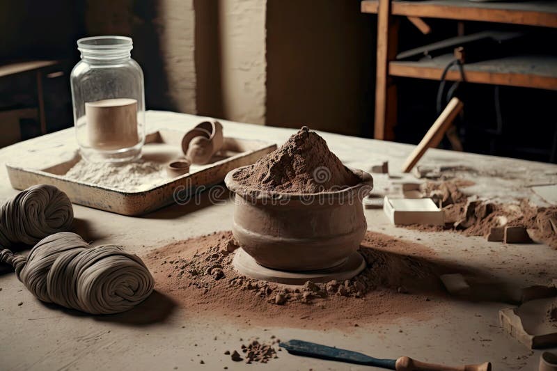 Processing of Raw Clay on Table for Making Clay Products Stock ...