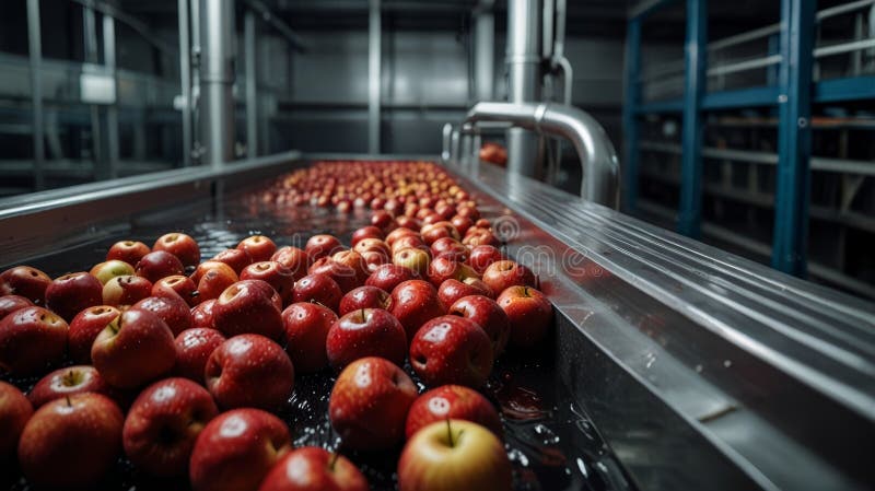 Processing of Red Apples after Harvest on a Conveyor Belt in a State-of ...