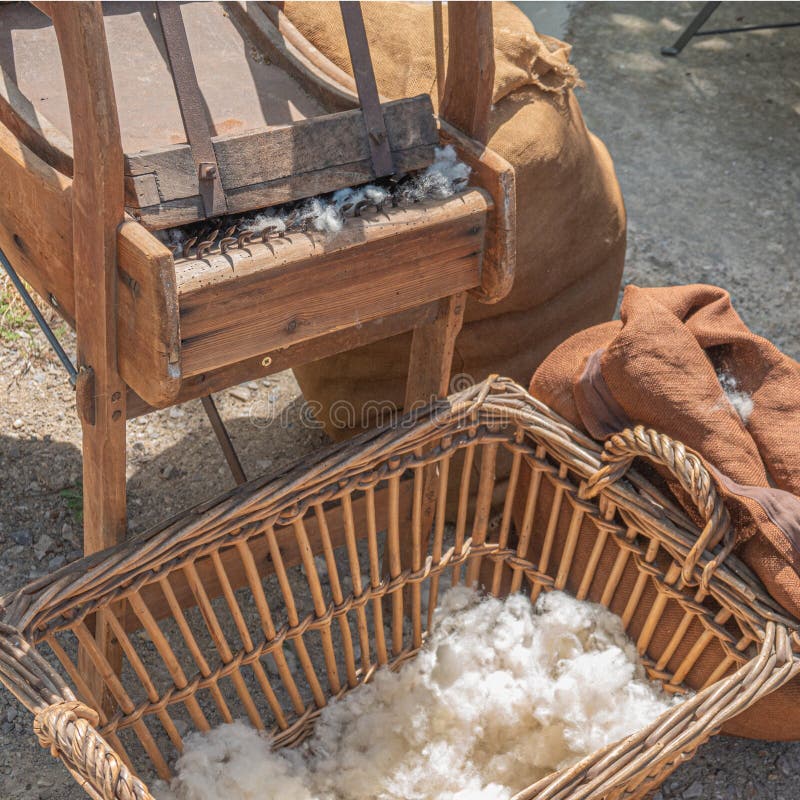 Processing Sheep Wool on an Old Wooden Machine Stock Photo - Image of ...