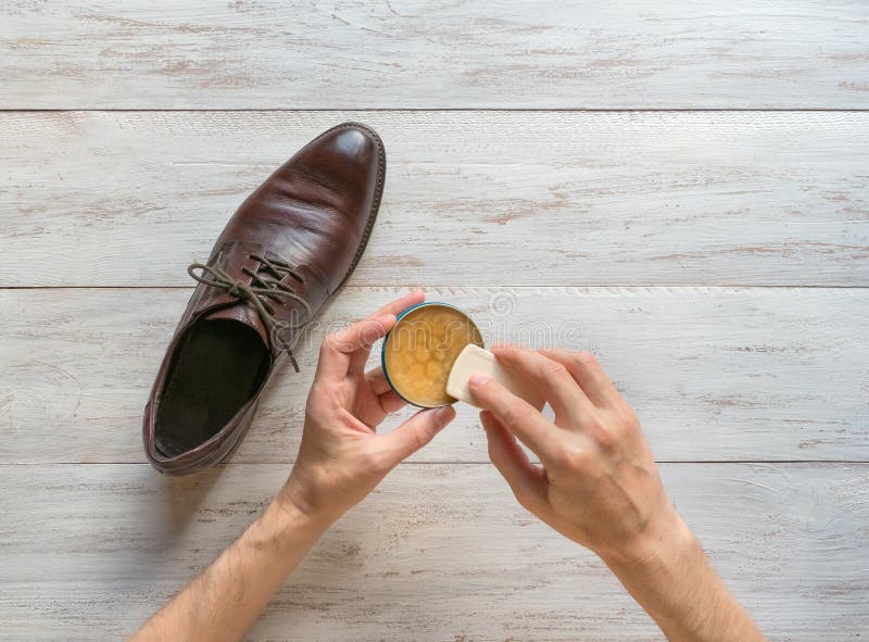Processing Shoes Wax. a Man is Cleaning His Shoes. Stock Photo - Image ...
