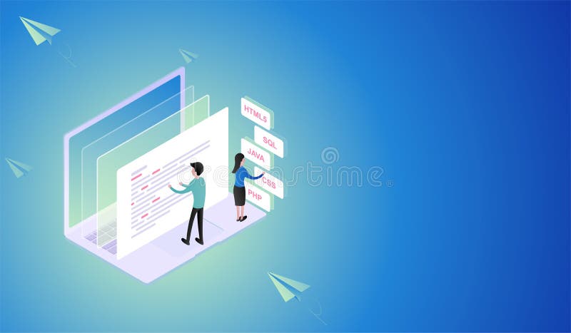 Processing of Software and Programming Development Isometric Concept ...
