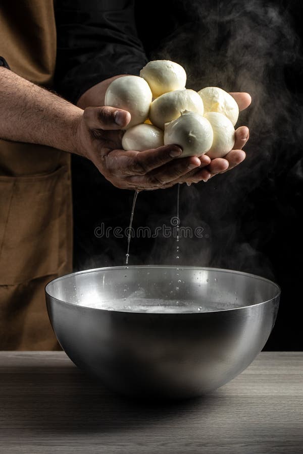 The Processing Traditional Italian Mozzarella, Cheesemaker, Showing ...