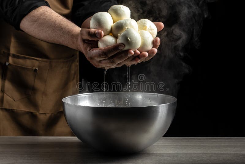 The Processing Traditional Italian Mozzarella, Cheesemaker, Showing ...
