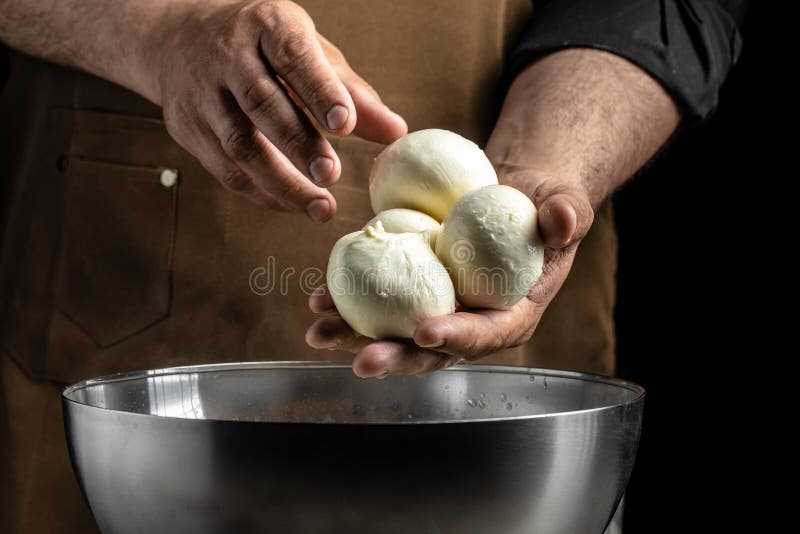 The Processing Traditional Italian Mozzarella, Cheesemaker, Showing ...