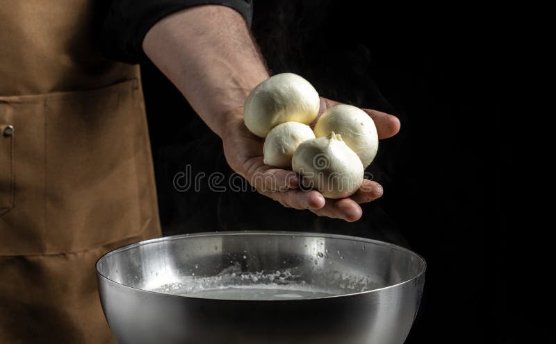 The Processing Traditional Italian Mozzarella, Cheesemaker, Showing ...