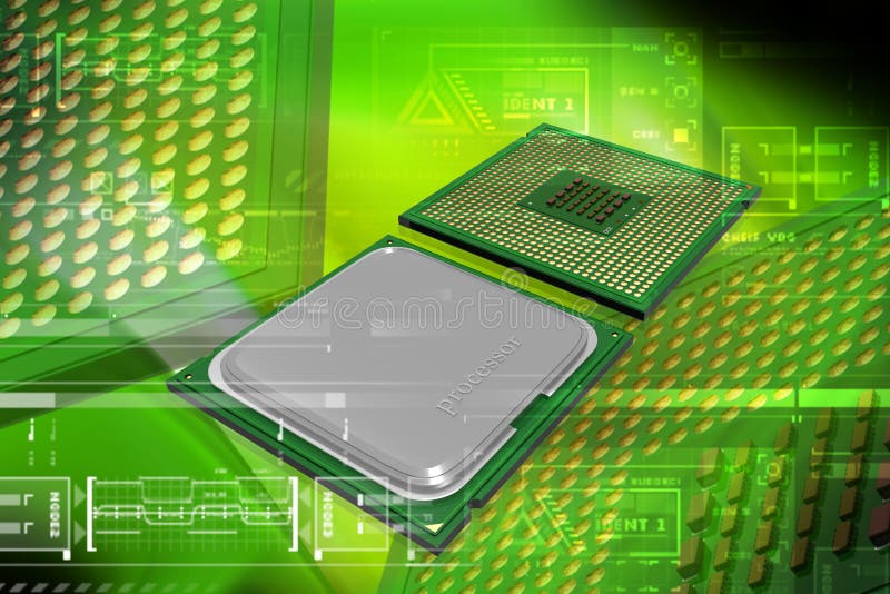 Quad Core CPU on Motherboard Stock Illustration - Illustration of data ...