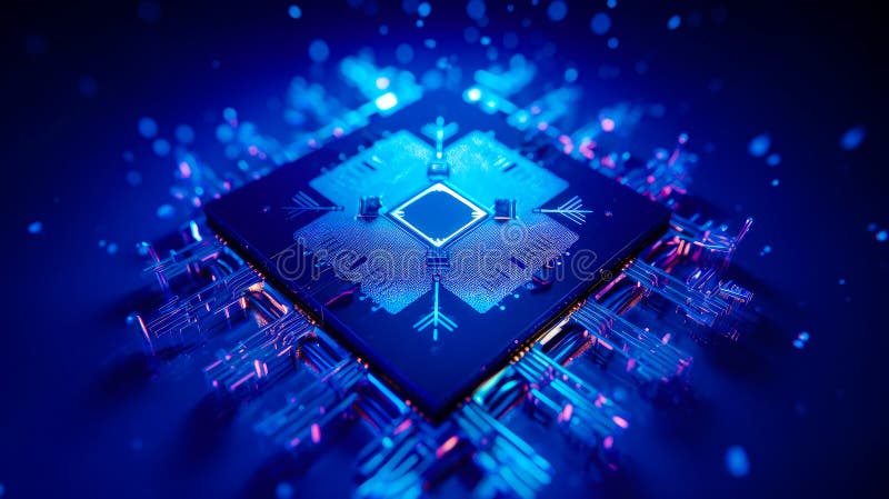 Processor Chip with Blue Light in the Middle of the Processor Board ...