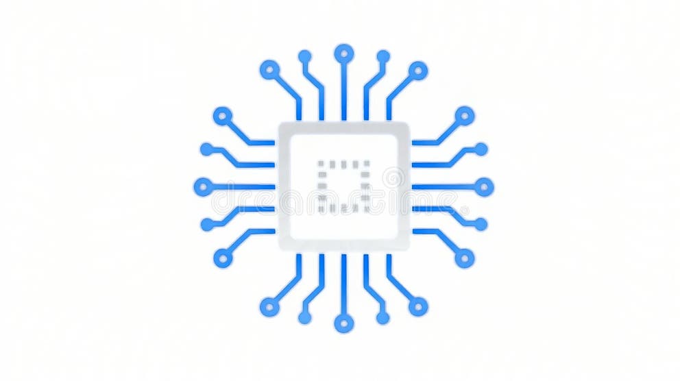 Processor Chip Icon with Extending Wires and Nodes, Symbol of AI ...