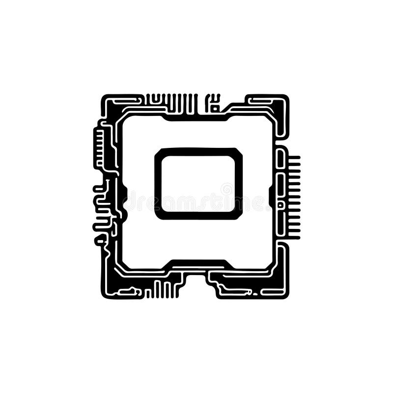 Processor Chip Icon Hand Draw Black Colour Artificial Intelligence Logo ...