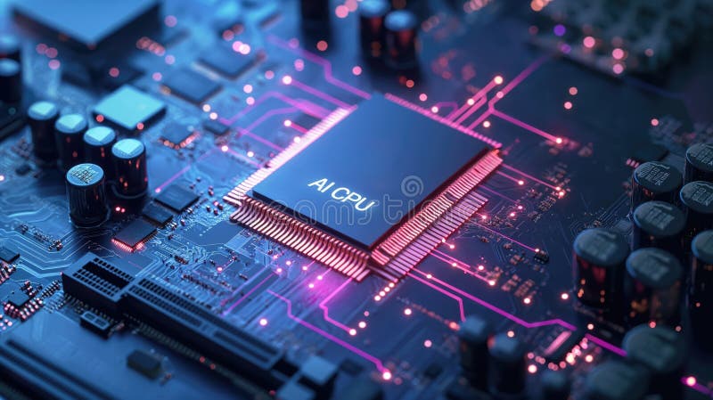 Processor-on-chip with Luminous Lines Stock Illustration - Illustration ...