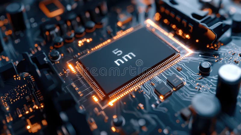 Processor-on-chip with Luminous Lines Stock Illustration - Illustration ...