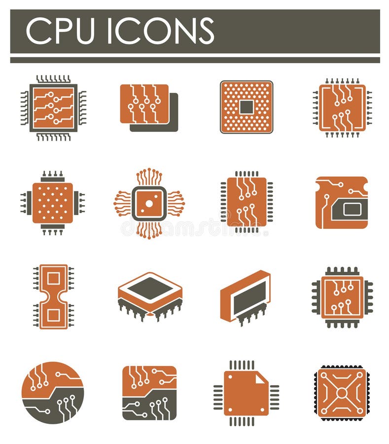 Processor Chip Related Icons Set on Background for Graphic and Web ...