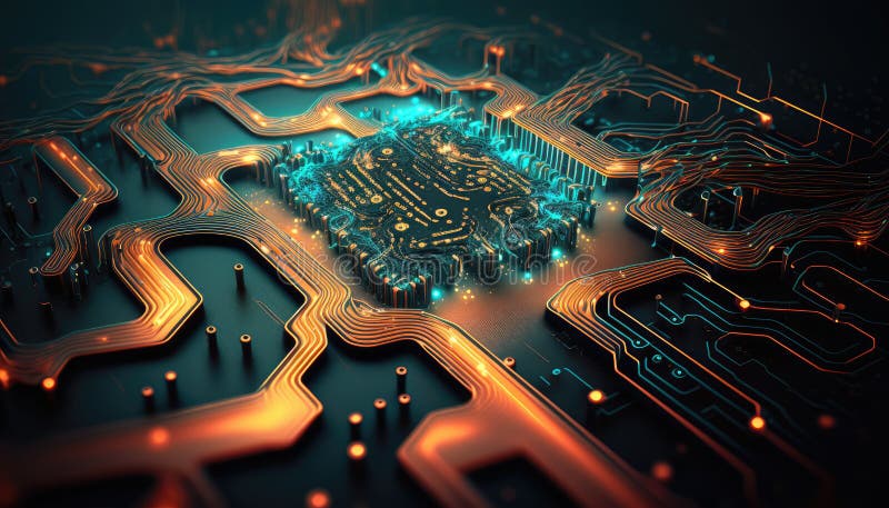 Processor Chipset and Circuit Board Background. Futuristic Cyberspace ...