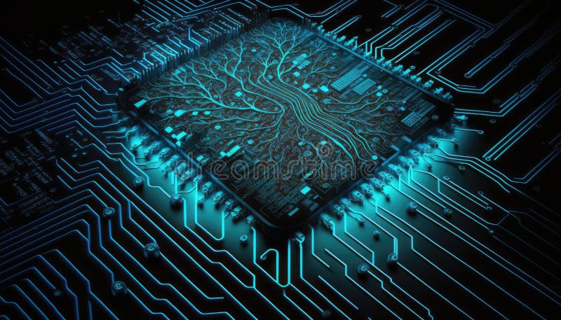 Processor Chipset and Circuit Board Background. Futuristic Cyberspace ...