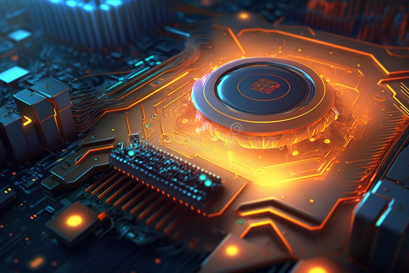 Processor on Circuit Board, CPU Chip with Magic Light Inside Computer, Generative AI Stock ...