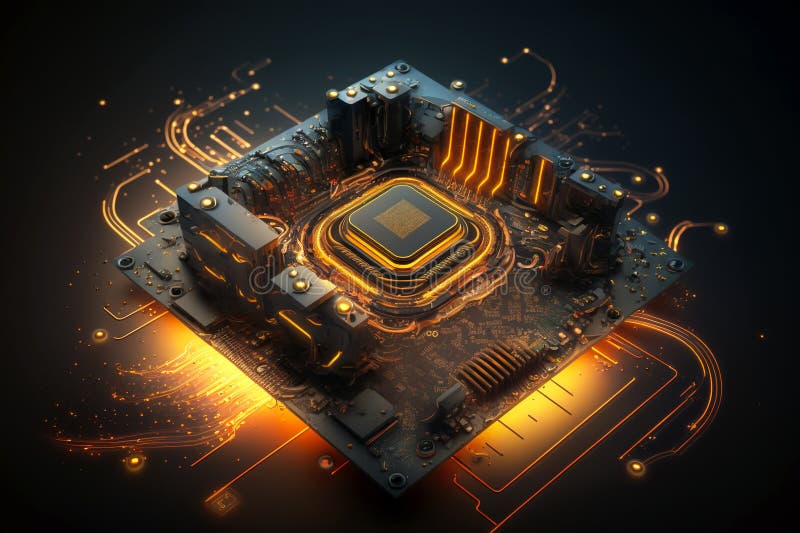 Inside Quantum Computer PCB, Macro, 3D Rendering, 16:9, Landscape Orientation Stock Illustration ...