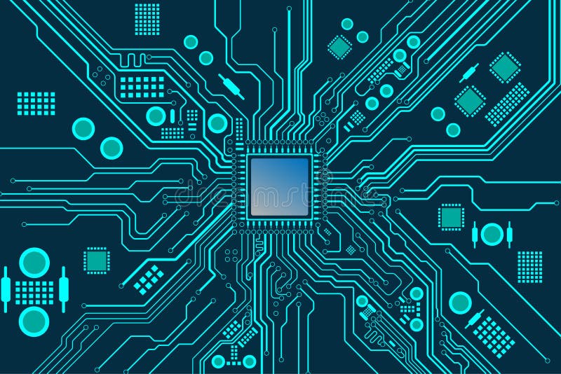 Processor Computer with a Horizontal Processing System Circuit Stock ...
