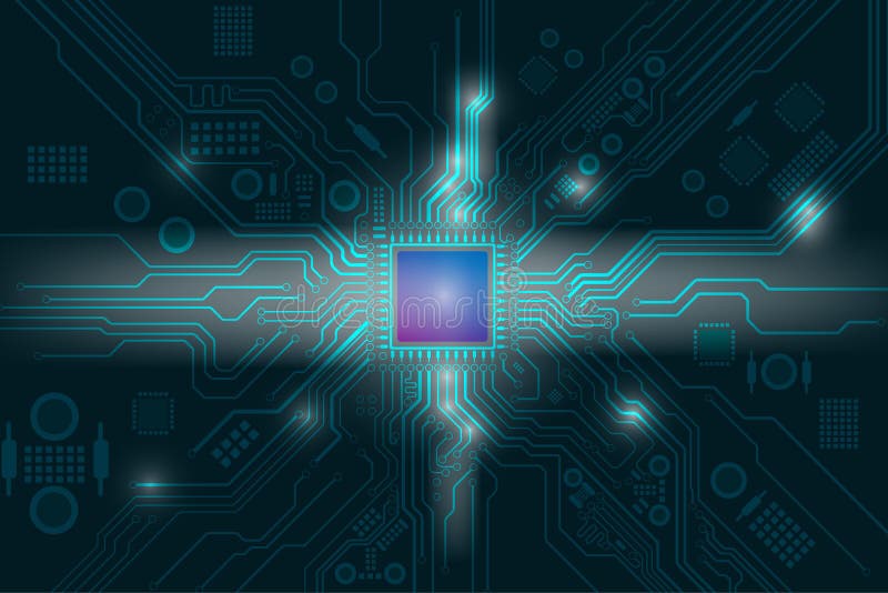 Processor Computer with a Horizontal Processing System Circuit Stock ...