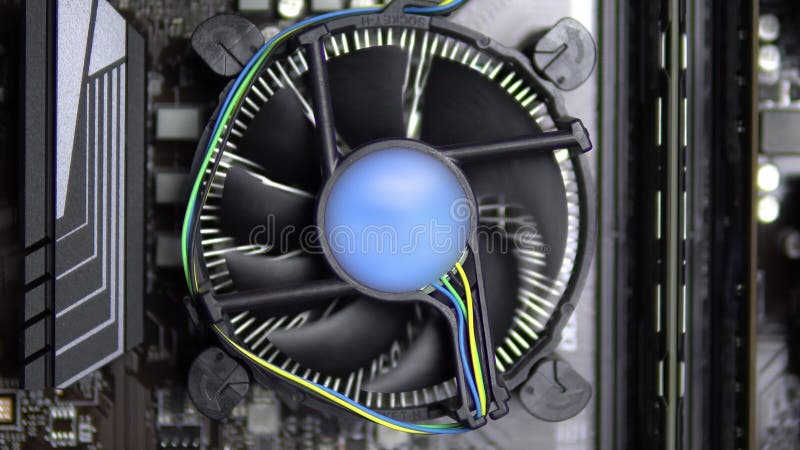 The Processor Cooler on the Motherboard is Spinning. CPU Cooling System ...