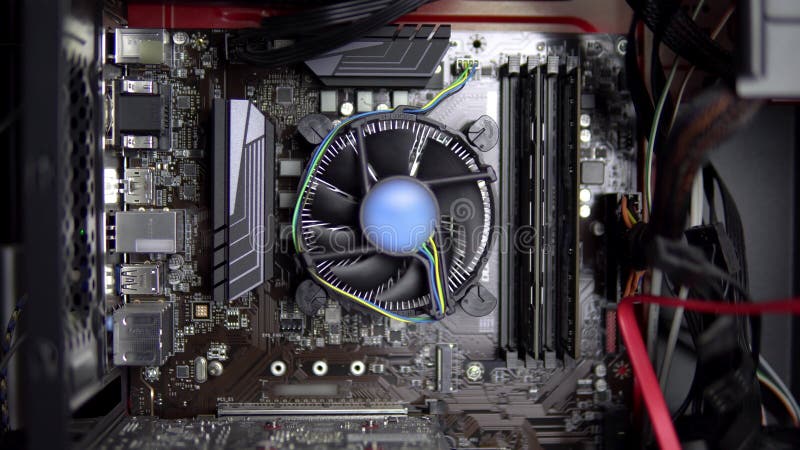 The Processor Cooler on the Motherboard is Spinning. CPU Cooling System ...