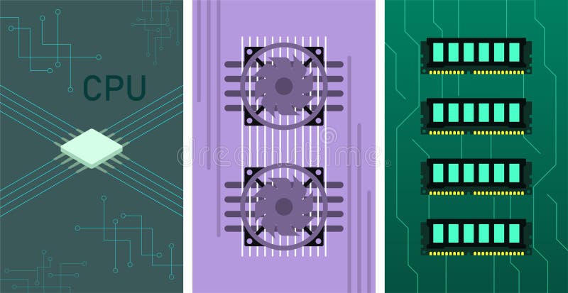 Processor, Cooler and RAM. Set of Vector Illustrations. Wallpaper ...