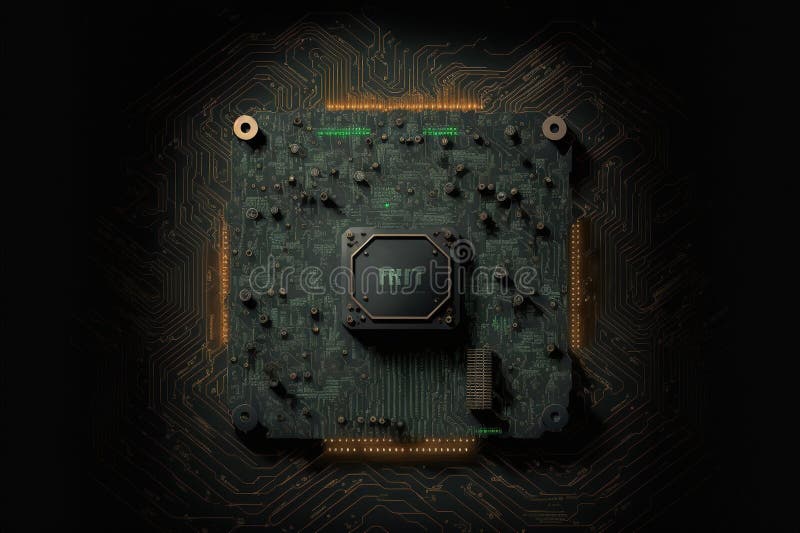 Processor CPU or GPU Microchip on Dark Mother Board Stock Illustration ...