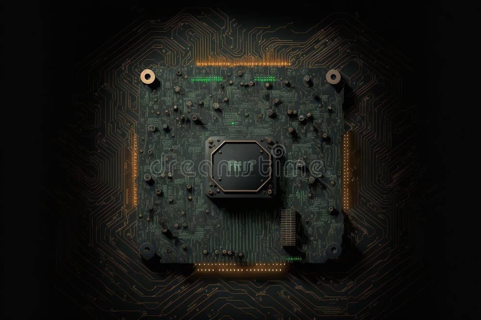 Processor CPU or GPU Microchip on Dark Mother Board Stock Illustration ...