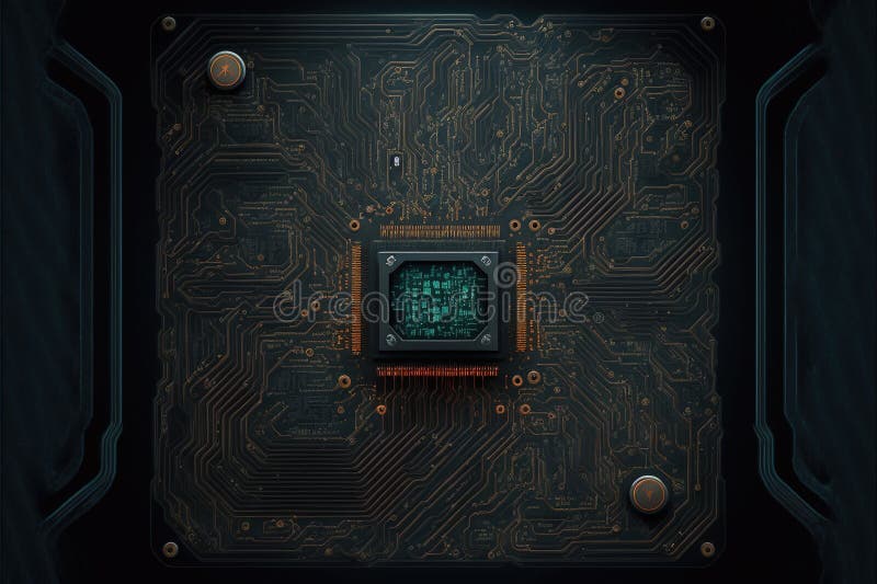 Processor CPU or GPU Microchip on Dark Mother Board Stock Illustration ...