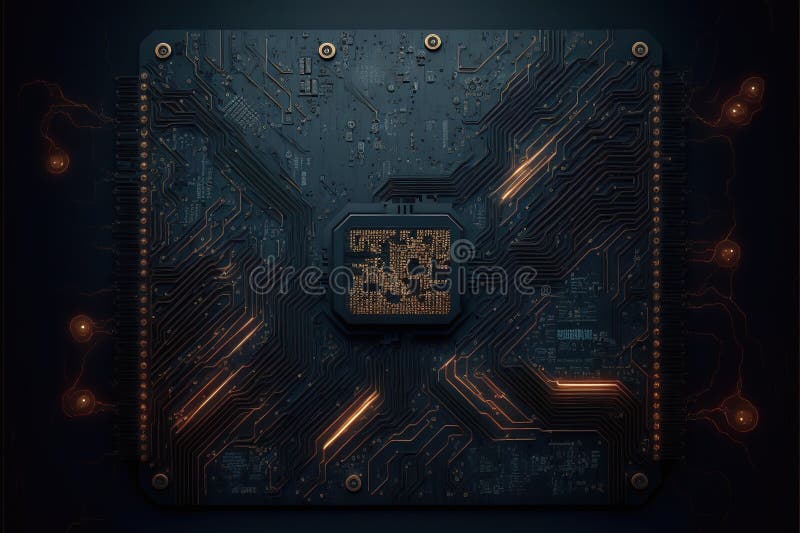 Processor CPU or GPU Microchip on Dark Mother Board Stock Illustration ...