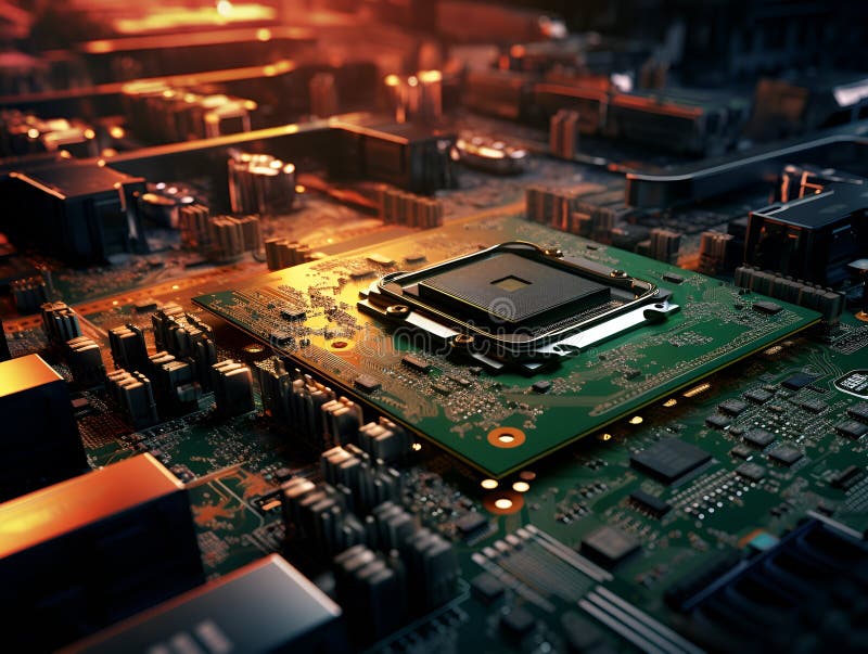 Processor Focus on Computer Motherboard with Dramatic Light Ai ...