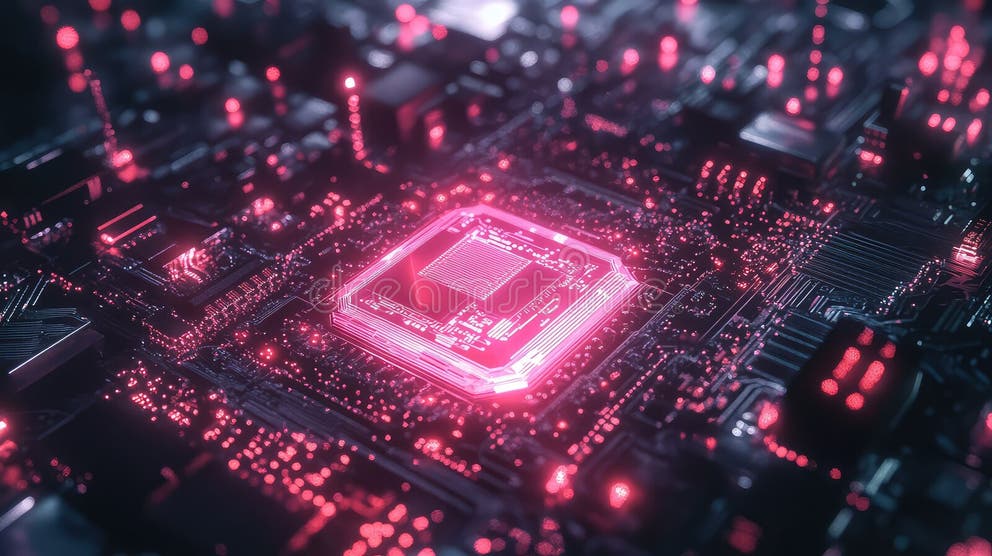 Processor Glowing on Circuit Board, Showing Data Processing Stock ...