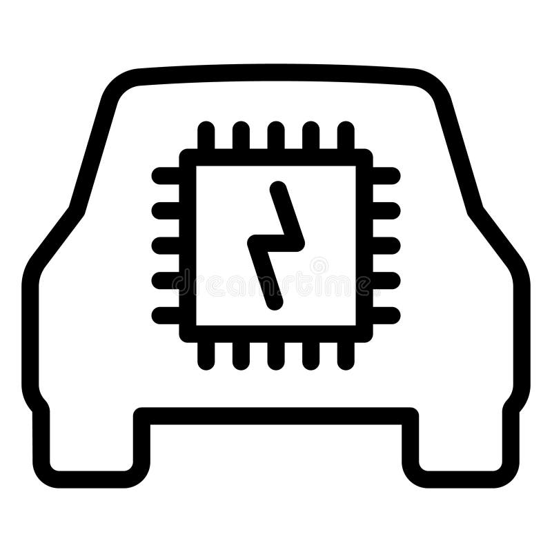 Processor Inside Electric Car Line Icon, Electronics Industry Concept ...