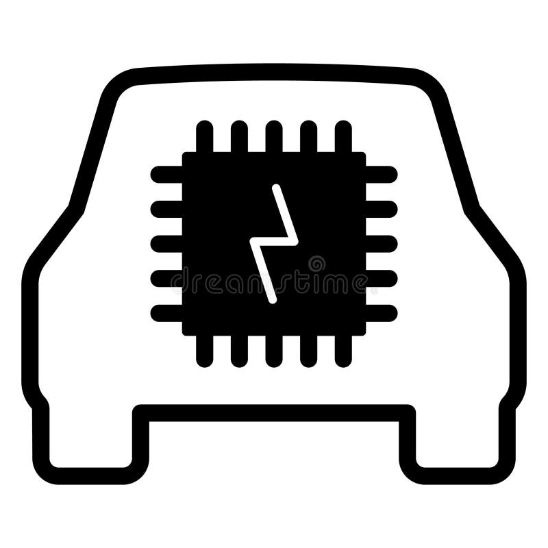 Processor Inside Electric Car Solid Icon, Electronics Industry Concept ...