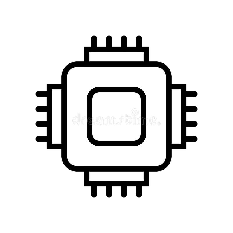 Processor Line Icon Isolated on White Background. Black Flat Thin Icon ...