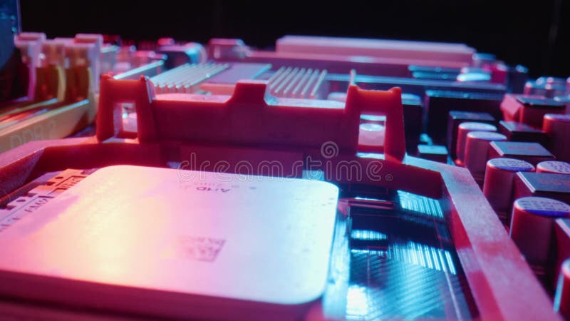Processor and Ram Plates on Motherboard in Semi-dark Studio Stock Video ...