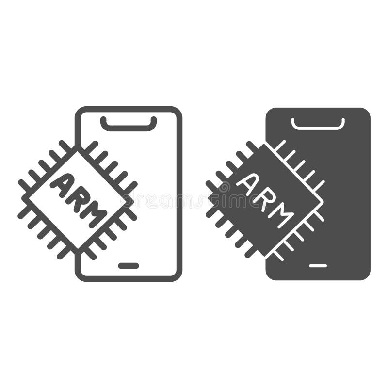 Processor and Smartphone Line and Solid Icon, Smartphone Review Concept ...