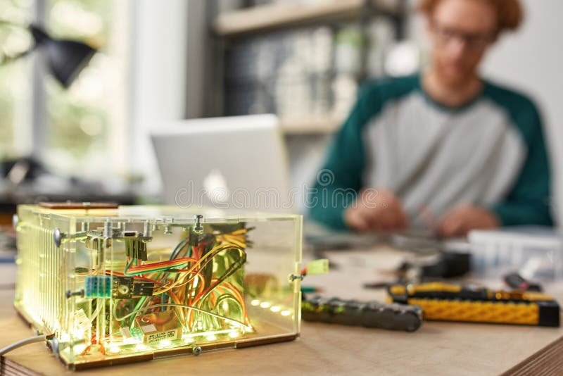 Processor Unit of Robot Near Blurred it Engineer Stock Photo - Image of ...