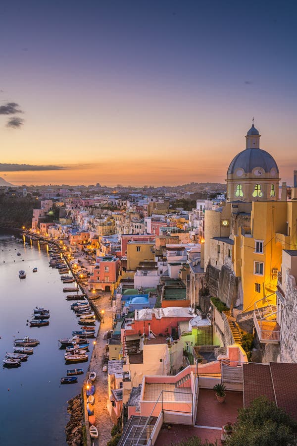 Procida, Italy Old Town Skyline in the Mediterranean Sea Stock Photo ...