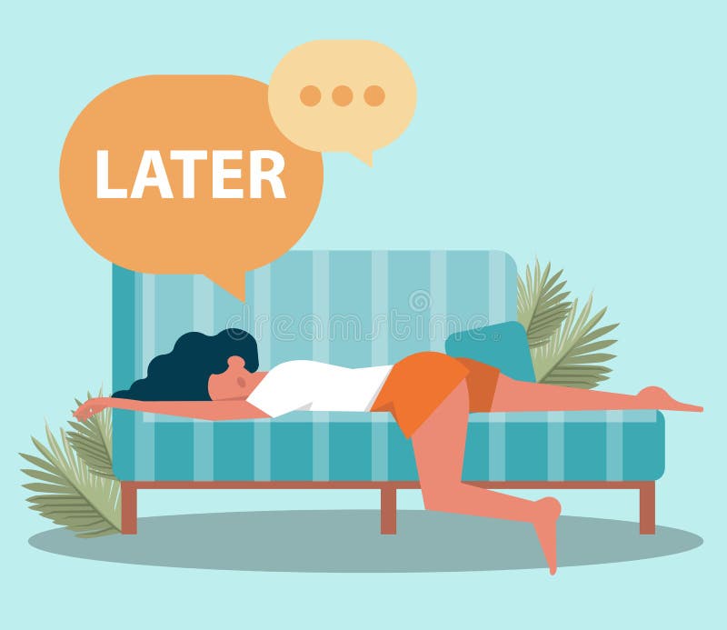 Procrastination Concept. Lazy Character Laying or Sleeping Stock Vector ...