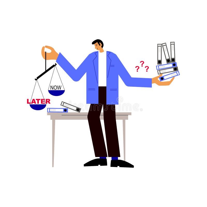 Procrastination and Delaying Working Tasks Concept. Man Sitting in an ...