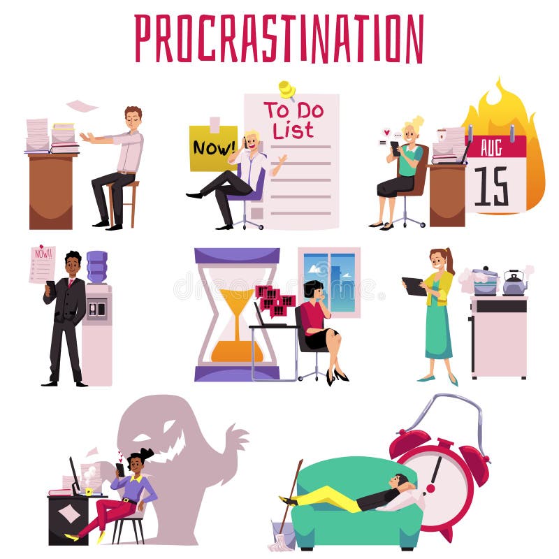 Procrastination Infographic with Lazy Office Staff Vector Illustration ...