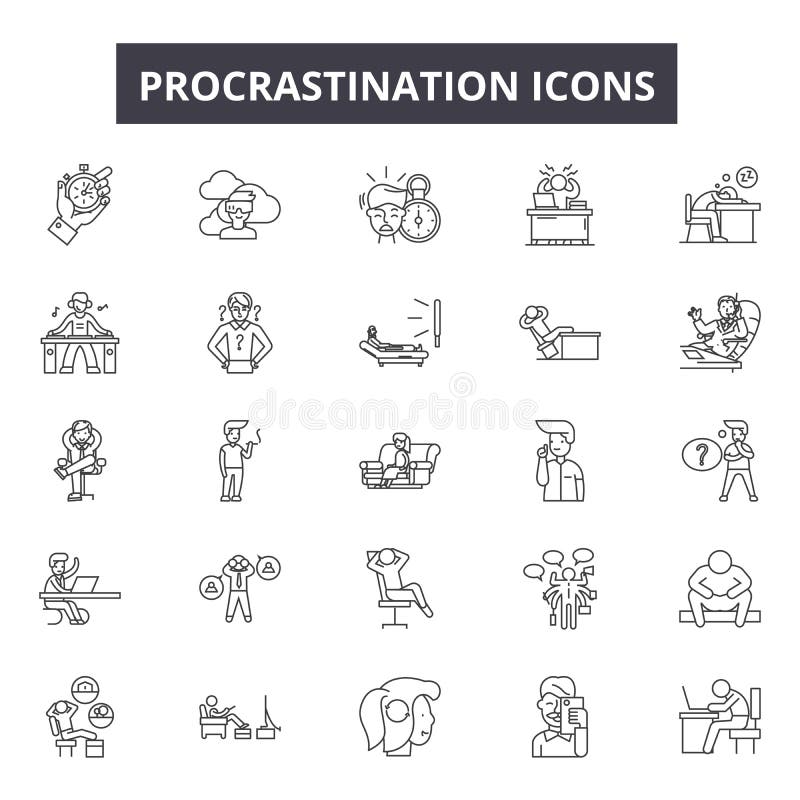 Procrastination Line Icons, Signs, Vector Set, Linear Concept, Outline ...