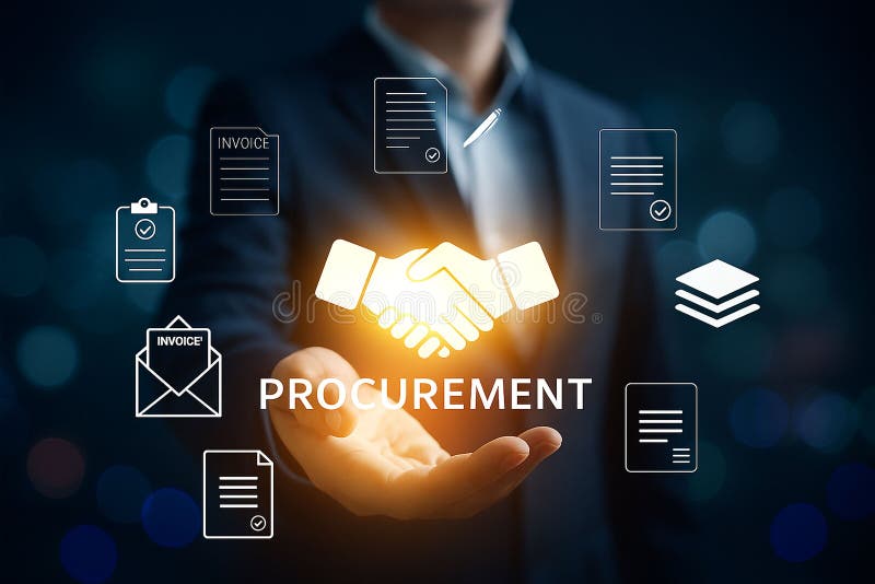 Procurement Process with Handshake and Document Icons in a Business ...
