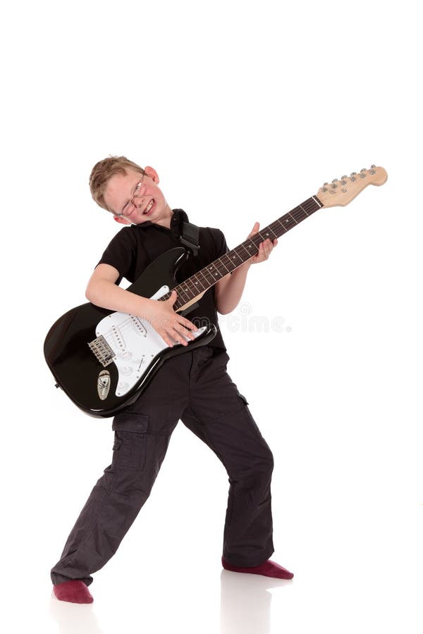 Prodigy Boy Electric Guitar Stock Photo - Image of studio, happy: 14094496