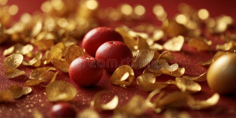 Produce a Bright Red Background Filled with Floating Golden Confetti ...