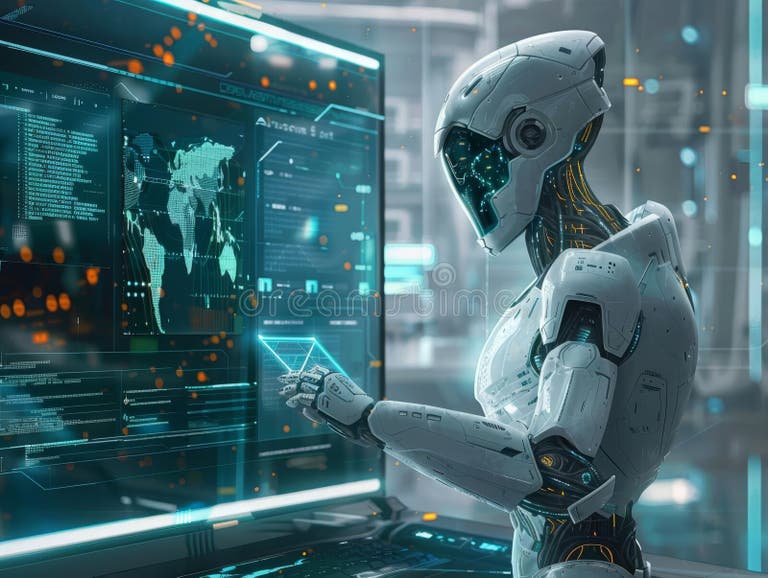 Robotics Engineer Programming AI Algorithms into a Futuristic Robotic ...