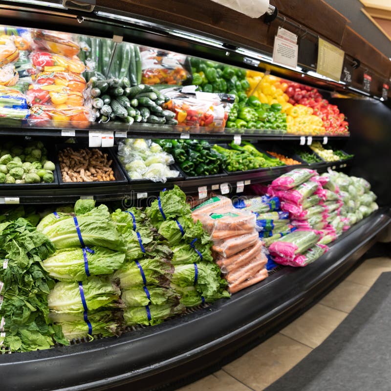 Produce Section of a Supermarket Stock Photo - Image of display ...