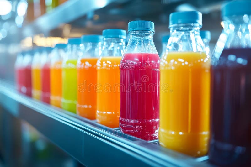 Produced Drinks on a Conveyor Belt in a Factory. Fruit Juice Drinks ...