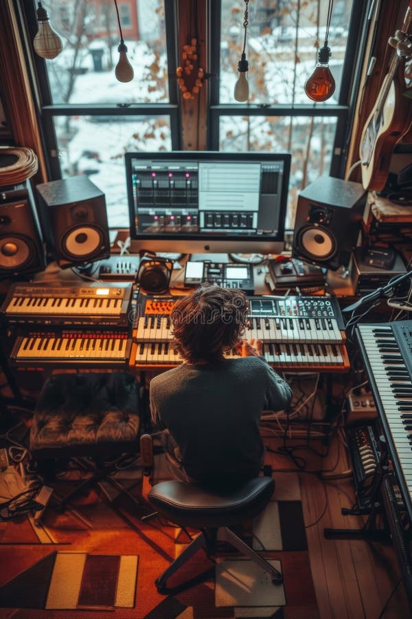 Producer Focused on Music Editing Software in a Modern Studio Setup ...