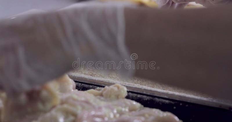 Producing Breaded Chicken Inside the Butcher Shop Stock Video - Video ...